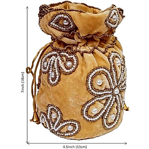 Purpledip Potli Bag (Drawstring Purse): Gold Thread Sequin Embroidery