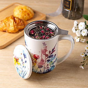 AmorArc Porcelain Tea Mug with Infuser and Lids, 18 Oz Tea Cup Strainer with Tea Bag Holder for Loose Leaf Tea, Tea Steeping Coffee Mug for House-warming Wedding Birthday Gift