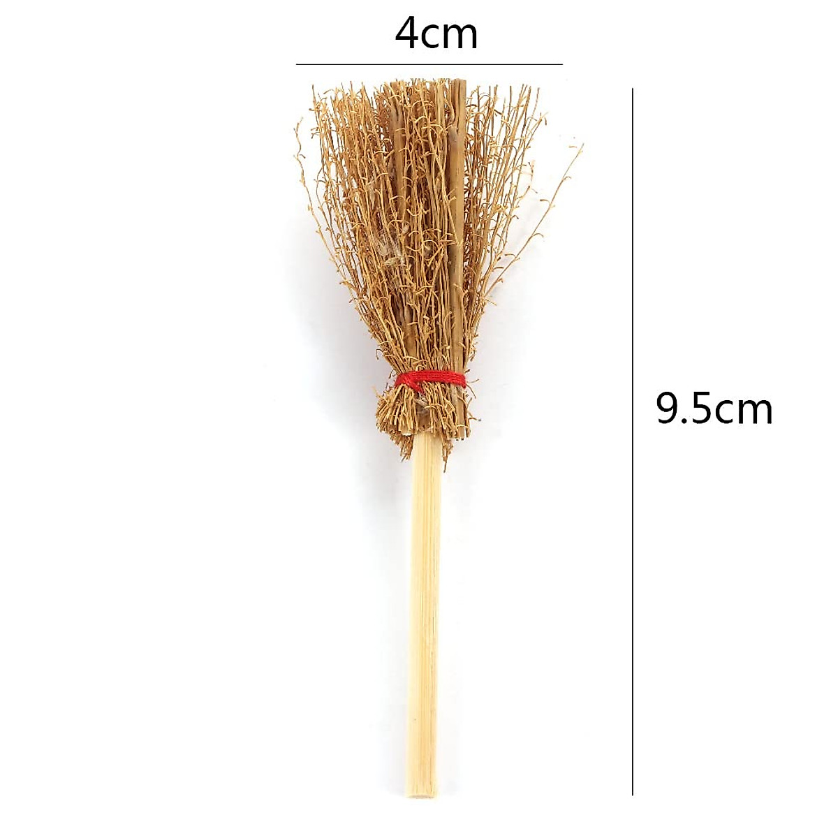 Leadigol 10 Pcs Mini Witches Prop Broom,Red Rope Broom,Funny Wooden Doll House Brooms,Straw Brooms Miniature Decorative Accessory Hangings Decorations
