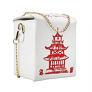USTYLE Chinese Takeout Box Crossbody Bag, Fashion Novelty Cute Women Girl Shoulder Bag with Golden Chain Strap (white)