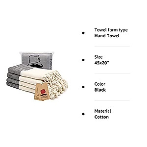 Turkish Hand Towel Set of 4 Herringbone Peshtemal Towel 100% Cotton 45x20" Light Weight Thin Quick Dry Hand Bath Hair Gym Face Tea Kitchen Set Farm House Decor Decorative Bathroom Towel (Black)