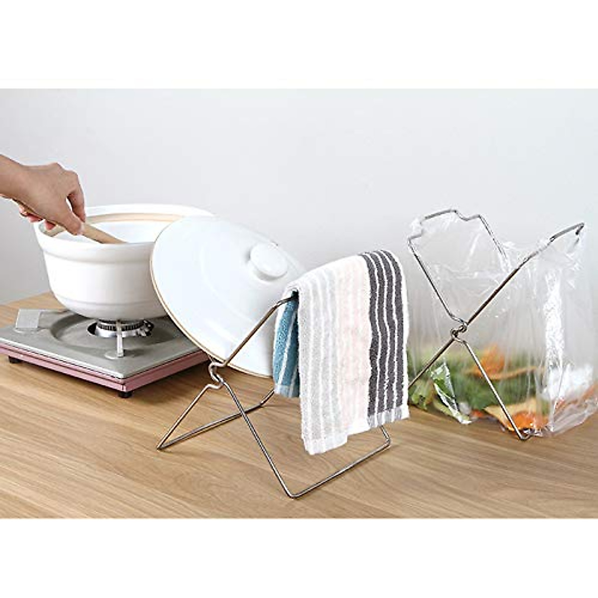 Desktop Trash Bag Holder,Small Garbage Bag Rack,Home Kitchen Countertop Folding Trash Bag Bracket Organizer Dishcloth Towel Rack