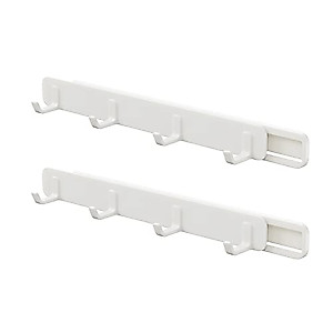 2 Pcs Wall Mounted Coat Hook Retractable Gap Self Adhesive Hook Coat Rack with 4 Hangers for Hanging Clothes Robes Towels Hats Kitchen Garage