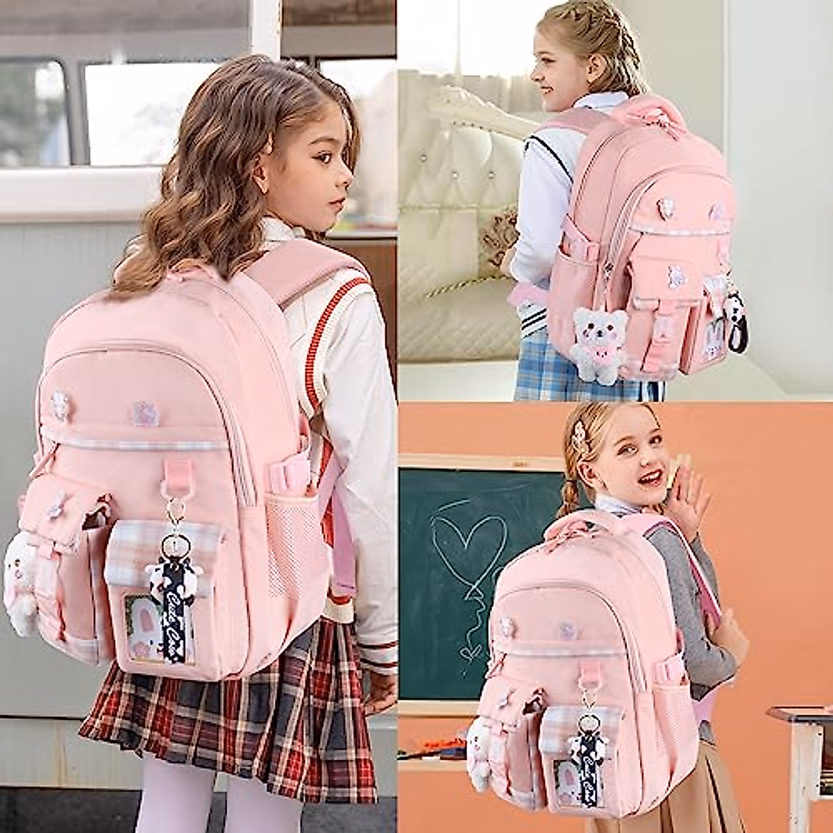 Mcaldume Cute Backpacks for Girls, Kawaii Backpack Aesthetic Backpack for Teen Girls, Cute Bookbag for Kids Elementary School Pink