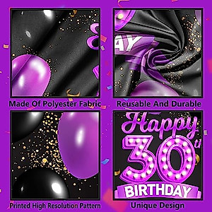 Happy 30th Birthday Purple and Black Banner Backdrop Cheers to 30 Years Old Confetti Balloons Theme Decor Decorations for Women 30 Years Old Pink Birthday Party Bday Supplies Background Favors Gift Glitter