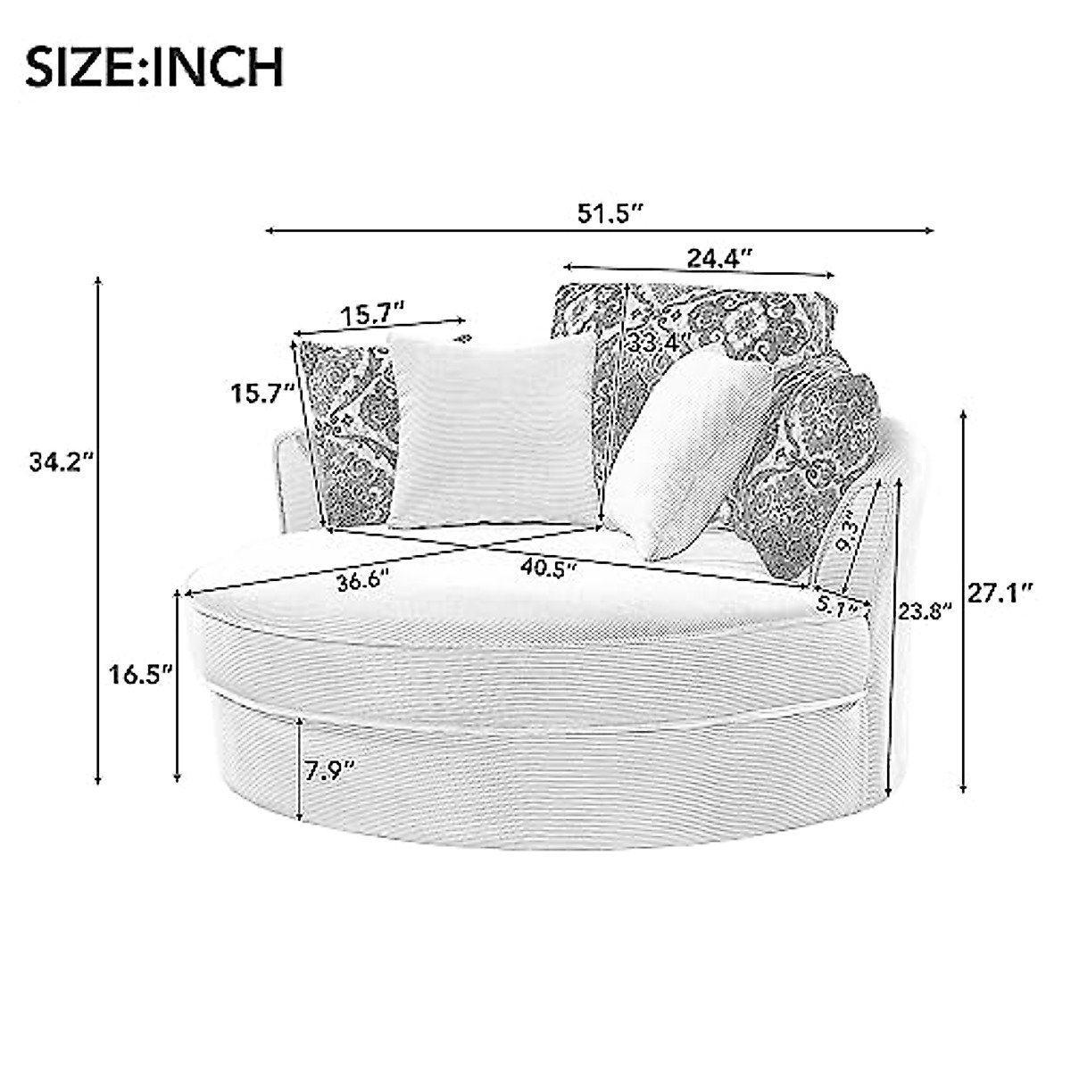 TARTOP Accent Barrel 5 Movable Pillow 360 Degree Swivel Round Sofa Chair for Living Room,Bedroom, Hotel,Beige