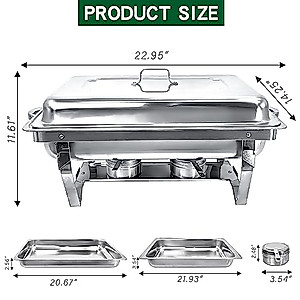 EVGTTI 4 Pack Chafing Dish Buffet Set, 8QT Stainless Steel Rectangular Chafers and Buffet Warmer Sets for Catering, with Food & Water Pan, Lid, Foldable Frame, Fuel Holder