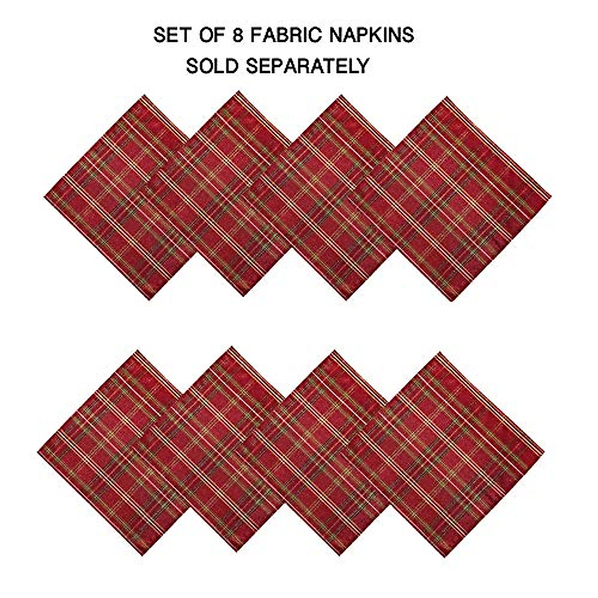 Newbridge Shimmering Plaid Metallic Christmas Fabric Tablecloth, Glitter Xmas Weave Holiday Cloth Tablecloth (8 Piece Napkin Set)