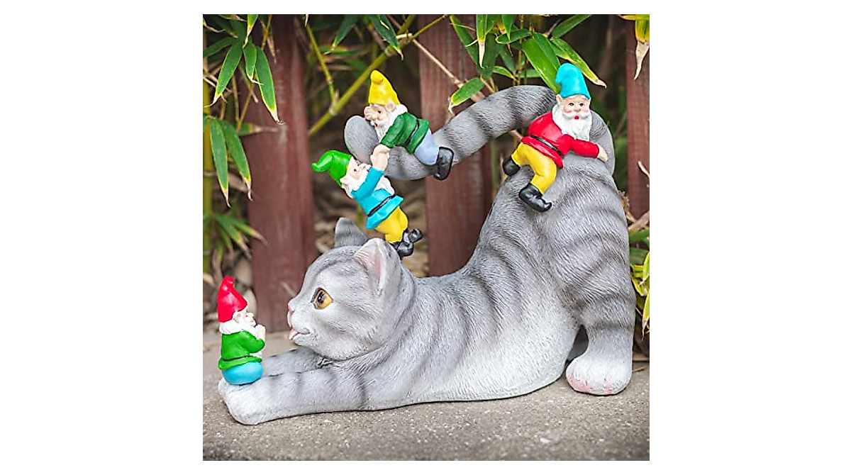 Ovewios Cat Garden Gnome Statue - Whimsical Yard & Indoor Decor