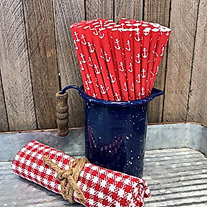 Anchor Nautical Themed Paper Straws - Red and White - 7.75 Inches - 100 Pack - Outside the Box Papers Brand