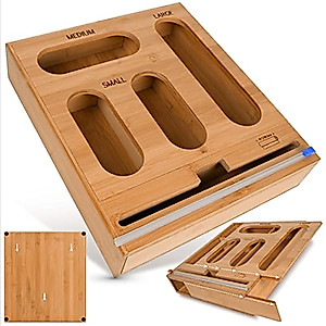 Night Tree Plastic bag storage organizer - Ziplock Sandwich bag organizer for kitchen plastic bag storage or Wall Mount - 5 in 1 Includes Plastic Wrap or Foil dispenser with Cutter