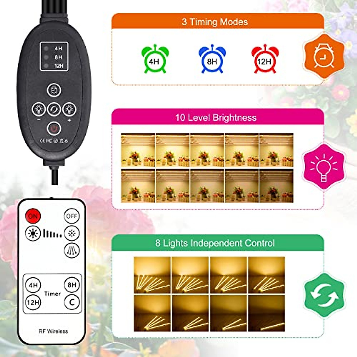 Grow Lights Strip Full Spectrum Cabinet Lights Grow Plant Light with 4/8/12H Auto On/Off Timer,384 LEDs 10 Brightness Grow Bar Strips Sunlike Grow Lamp for Indoor Plants 8 Pack