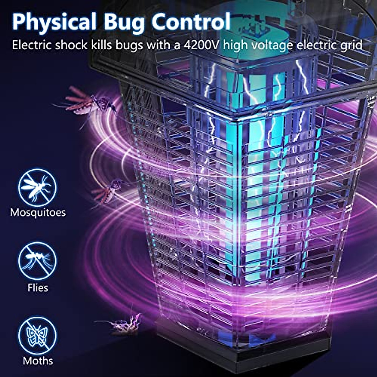 Bug Zapper Outdoor, 20W Mosquito Zapper with Dusk to Dawn Light Sensor, 4200V Electric Bug Zapper Indoor for 2300 Sq Ft Coverage