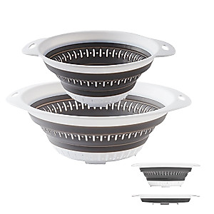 Collapsible Colander and Strainer,Silicone Strainer Colanders & Food Strainers,for Vegetable and Fruit, Kitchen Essentials (2, White, 1.3L+2.5L)