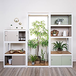 KEPSUUL White 5 Tier Customizable Storage Shelving Unit Heavy Duty Modular Metal Organizing Rack for Kitchen, Pantry, Closet, Office, 32.1" W X 16.4" D X 76.9" H, 1 Set of Reversible Doors, Olive