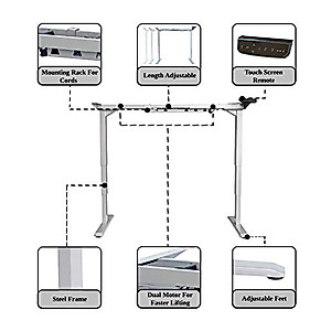 ErgoMax Adjustable Ergonomic Standing Workstation Electric Desk Frame w/Dual Motor, Tabletop Not Included, 50 Inch Max Height, Black