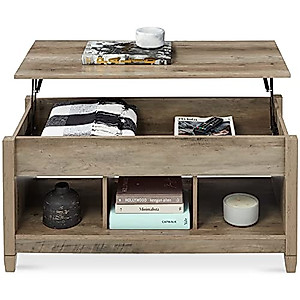 Best Choice Products Lift Top Coffee Table Hidden Storage Coffee Table, Wooden Dining Coffee Table, Accent Table Furniture for Living Room, Display Shelves - Gray Oak