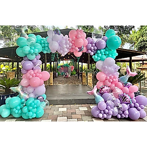 124Pcs Mermaid Balloon Garland Kit, Mermaid Tail Purple Pink Shell Pink Purple Blue Balloons for Girls Mermaid Birthday Party Under The Sea Party Decorations