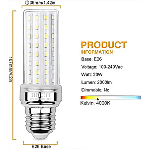 BHCH LED Corn Bulbs 20W, E26 Edison Screw Bulbs, 150W Incandescent Bulbs Equivalent, Neutral White 4000K, Non-Dimmable, Pack of 3