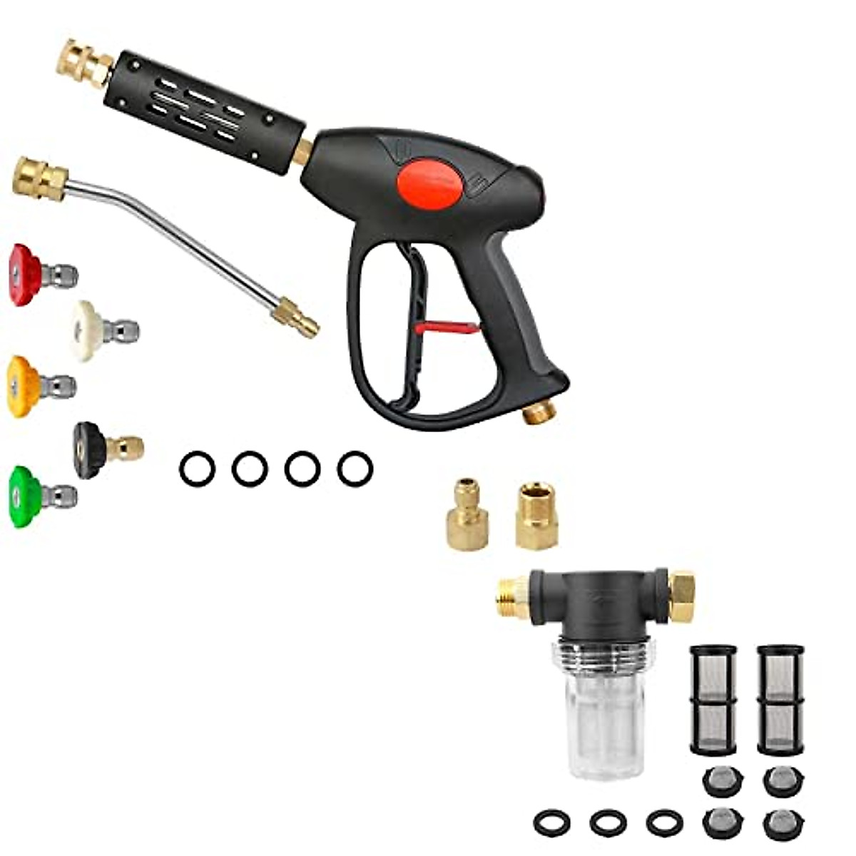 Sooprinse High Pressure Washer Gun 4000 PSI Set, Garden Hose Inlet Filter for High Pressure Washer, Sediment Filter Attachment
