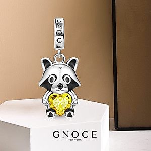 GNOCE Cute Rabbit Embraces Heart Charm Bead 925 Sterling Silver Raccoon Animal Charms Fit Bracelet/Necklace For Mother's Day Gift (Raccoon)