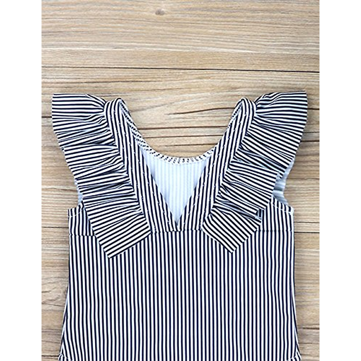 Baby Girl Swimsuit Ruffles One Piece Swimsuit Striped Beach Baby Girl Bathing Suit Bikini Infant Girl Swimwear Headband 2 Pcs Set 0-3T Black