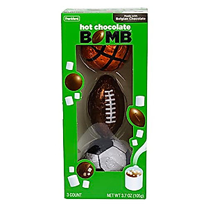 Sports Hot Chocolate BOMB® 3 Piece Gift Set, 2 Pack of Hot Cocoa Melting Balls, Fall Football, Soccer, and Basketball Gift, Holiday Stocking Stuffer Gift By Frankford Candy