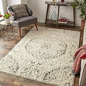 Mohawk Home Francesca Ornamental Medallion Light Gray 10' x 14' Shag Area Rug Perfect for Living Room, Dining Room, Office