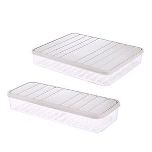 Cabilock 2pcs Food Storage Containers, Plastic Refrigerator Crispers with Lid, Stackable Vegetable Organizer for Kitchen, Freezer Organizer Bins, White (Large+Small)