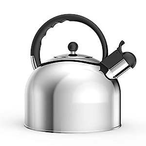 YSSOA Stainless Steel Whistling Tea Kettle, 3.17 Quart, Teapot for Stove top with Wide Mouth, Easy Pouring Spout and Ergonomic Handle, Silver