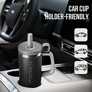 1TG Tactical 40 oz Tumbler with Straw and Lids - Tactical Water Bottle with Handle | Reusable Stainless Steel Metal Bottle Silicone Straws with Cover | Cupholder Friendly for Travel Camping Gym Shcool