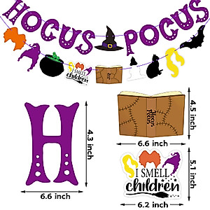 Joy Bang Halloween Hocus Pocus Decoration, Hocus Pocus Theme Banner Spell Book Cat Witch Hats, Witches Stisters Banner Wall Decor for Home Classroom Office, Party Supplies for Kids Adults