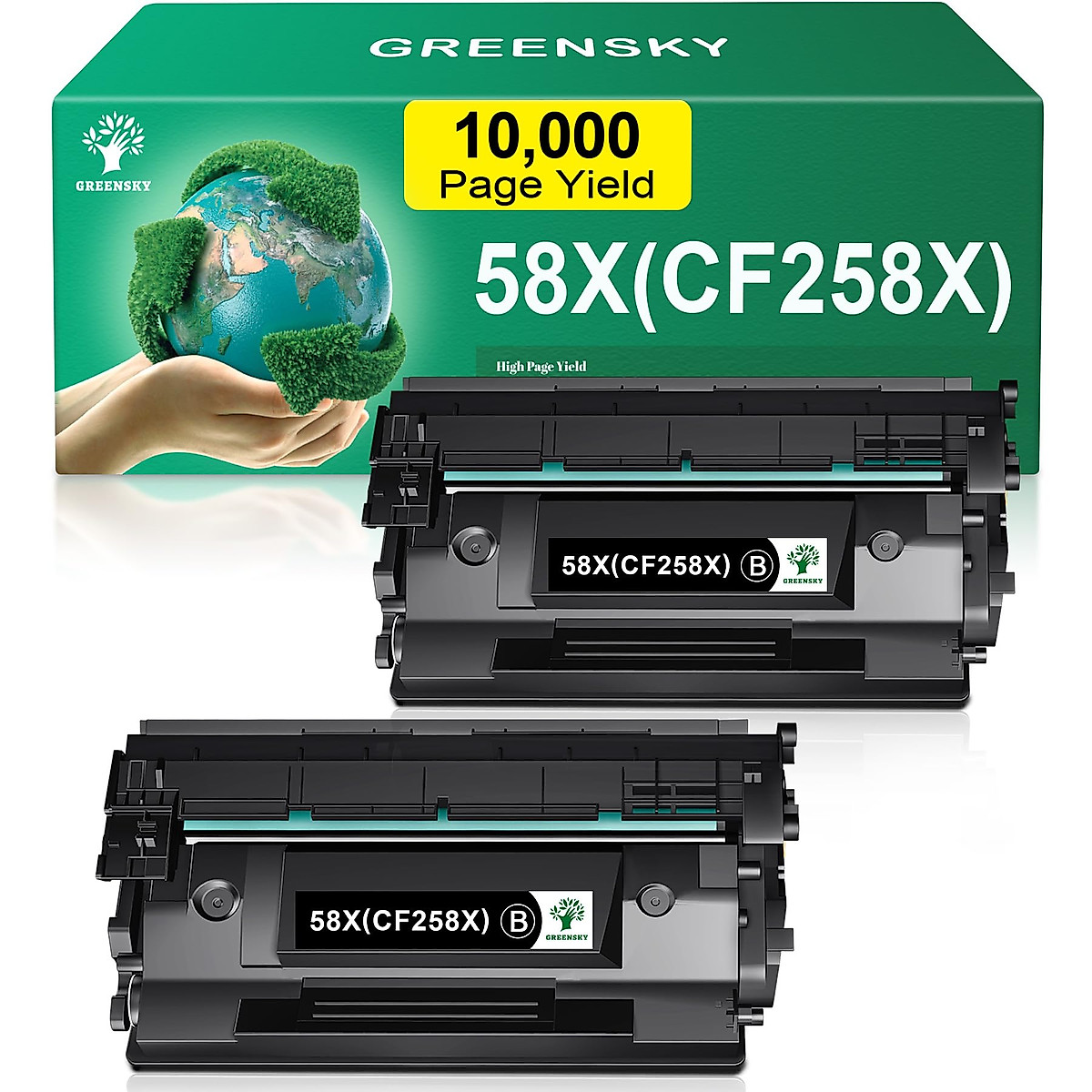 GREENSKY 2 Pack (No Chip) Toner Cartridge Replacement for HP 58X CF258X 58A CF258A to Use with HP Laserjet Pro MFP M428fdw M428fdn M428dw Laserjet Pro M404n M404dn M404dw M404 Enterprise M406dn Printer
