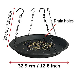 12.8" Homes Garden Platform Bird Feeder, Large Hanging Tray Squirrel Feeder, Bird Seed Catcher Tray, Bird Viewing, for Attracting Birds Outdoors, Backyard, Large Capacity, Black