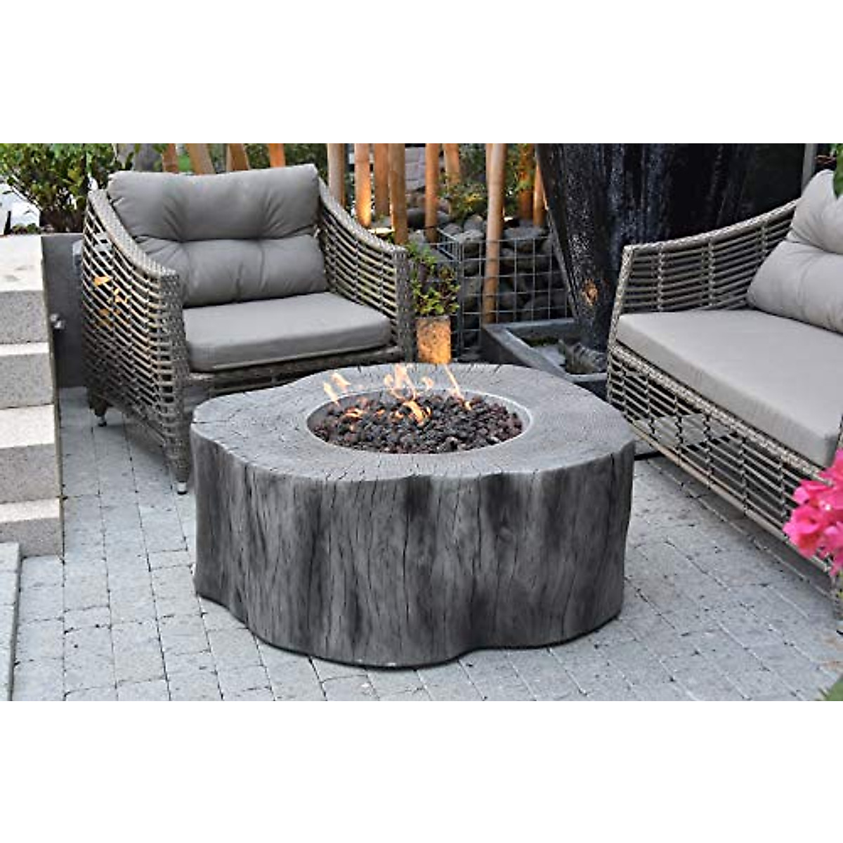 Elementi Manchester Outdoor Gas Firepit Table 42 Inches Natural Gas Fire Pit Patio Heater Concrete High Floor Clearance Firepits Outside Electronic Ignition Backyard Fireplace Cover Lava Rock Included