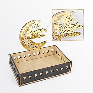 2PCS Ramadan Trays Decorations, Eid Mubarak Islamic DIY Wooden Serving Trays Breakfast Food Dessert Tray Muslim Gift for Home Table Party Supplies