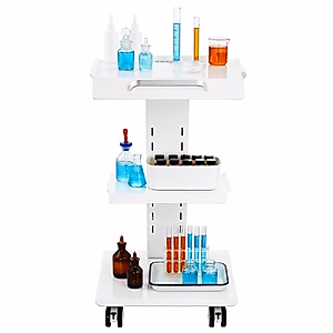 VEVOR Lab Trolley, Built-in Socket Rolling Lab Cart, 3 Layers Tray Rolling Clinic Cart, 360° Silent Rolling Wheels w/Foot Brake, 88 lbs Weight Capacity Sturdy Steel Frame, for Lab Clinic Beauty Salon