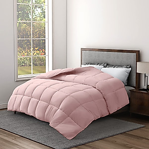puredown® Goose Feather Comforter Oversized Queen Size, Lightweight Duvet Insert, Comforter Blanket for Bed, Noiseless Ultra-Soft Shell, Pink, 90×98 Inch