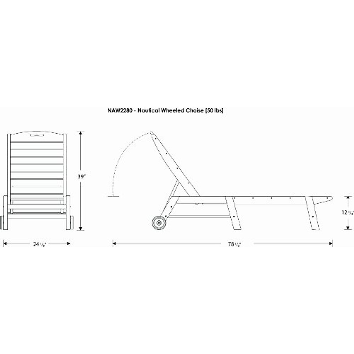POLYWOOD NAW2280WH Nautical Wheeled Chaise, Stackable, White