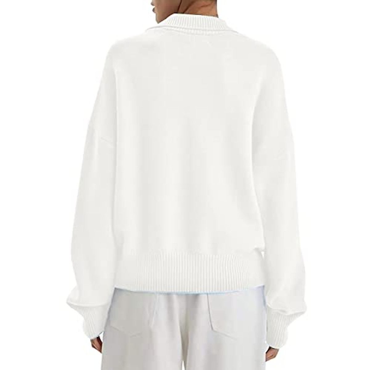 Women's Casual Long Sleeve Pullover Sweaters Striped V Neck Lapel Collar Loose Fit Solid Knitted Pullovers Jumper Tops