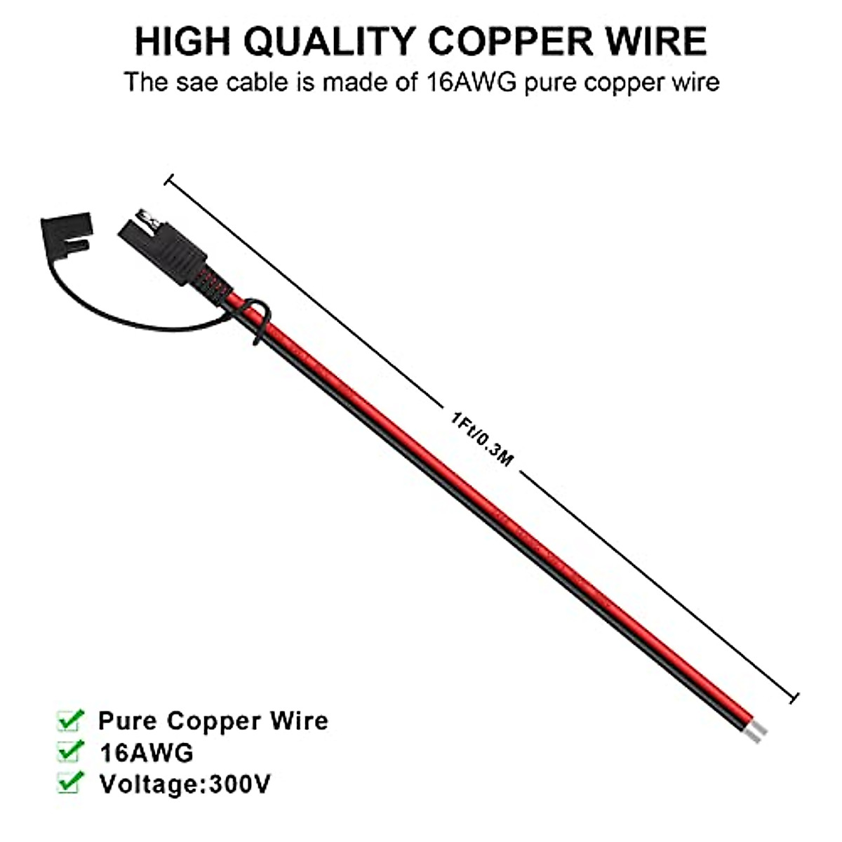 iGreely 2Pack SAE Extension Cable SAE Quick Connector Disconnect Plug for RV Trolling Motor Solar Panel (16AWG)