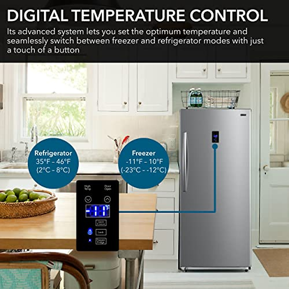 Whynter UDF-139SS/UDF-139SSa 13.8 cu.ft. Energy Star Digital Upright Convertible Deep Freezer/Refrigerator – Stainless Steel