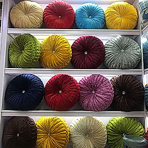 Aoruisen Grey Round Throw Pillow Velvet Round Pillows Cushion for Home Decoration Pleated Pumpkin Pillow for Home Decor Sofa and Car Throw Pillows 13.8 inch