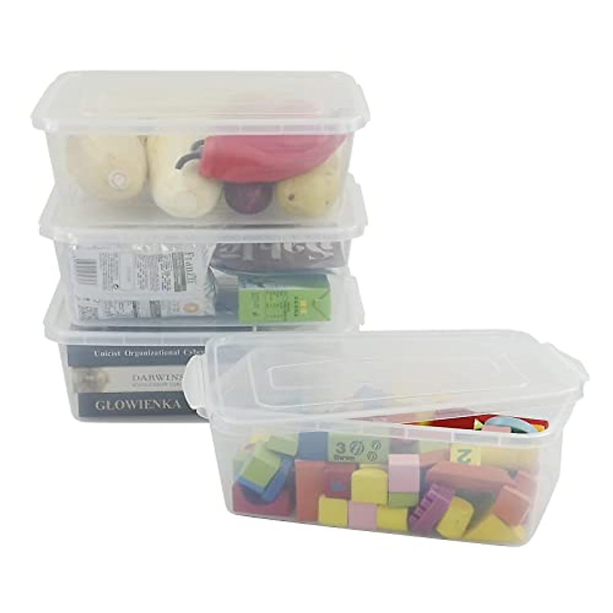 Callyne 4-Pack Clear Plastic Storage Box, Fridge Storage Containers with Lid, 14 L