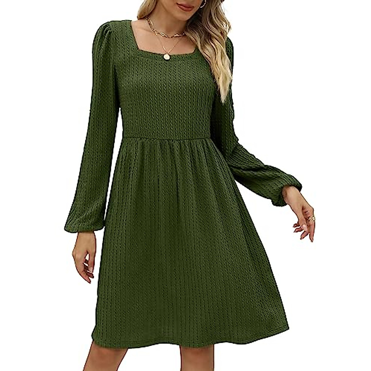 Winter Dresses for Women 2024 Trendy Ladies Long Sleeve Casual Dress Green L