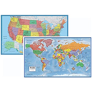 24x36 World and USA Classic Premier 3D Two Wall Map Set (Laminated)
