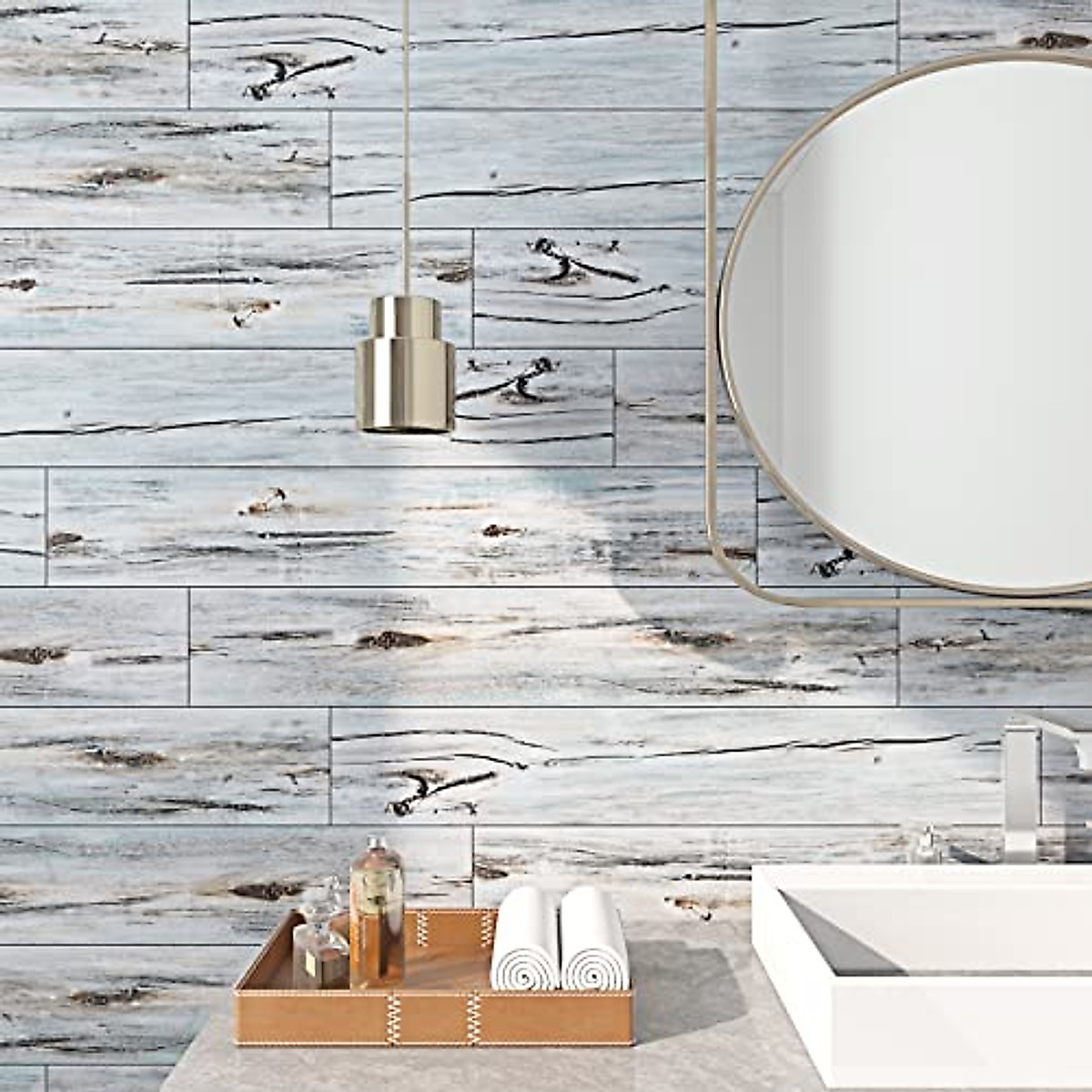 FunStick 6"x36" Reclaimed Wood Peel and Stick Floor Tile Waterproof Peel and Stick Flooring Wood Planks for Walls Blue Vinyl Plank Flooring for Bedroom Bathroom Kitchen RV Laminate Flooring 5 Sheets