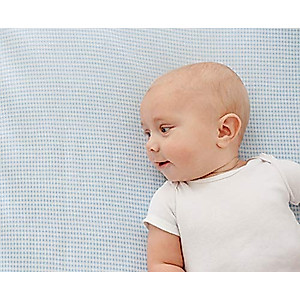 SheetWorld Baby Fitted Square Play Yard Sheet Compatible with Joovy 38 x 38 inches, 100% Cotton Jersey Hypoallergenic Sheet, Unisex Boy Girl, Blue Gingham, Made in USA