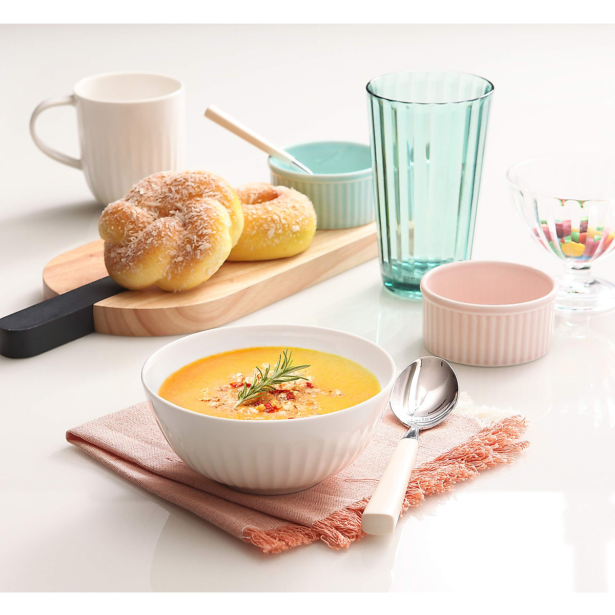 ZEN Pleats Porcelain Soup Bowls 18oz Set of 6 (Mixed Color)