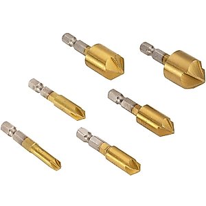 Countersink Drill Bit Set, Aplus HSS Countersink Drill Bit Set Hex Shank HSS Counterbore Reamer Countersink Chamfer Countersink Bit Set 6Pcs 5 Flute 90 ° Meter for Wood 1/4'' 6mm-19 mm